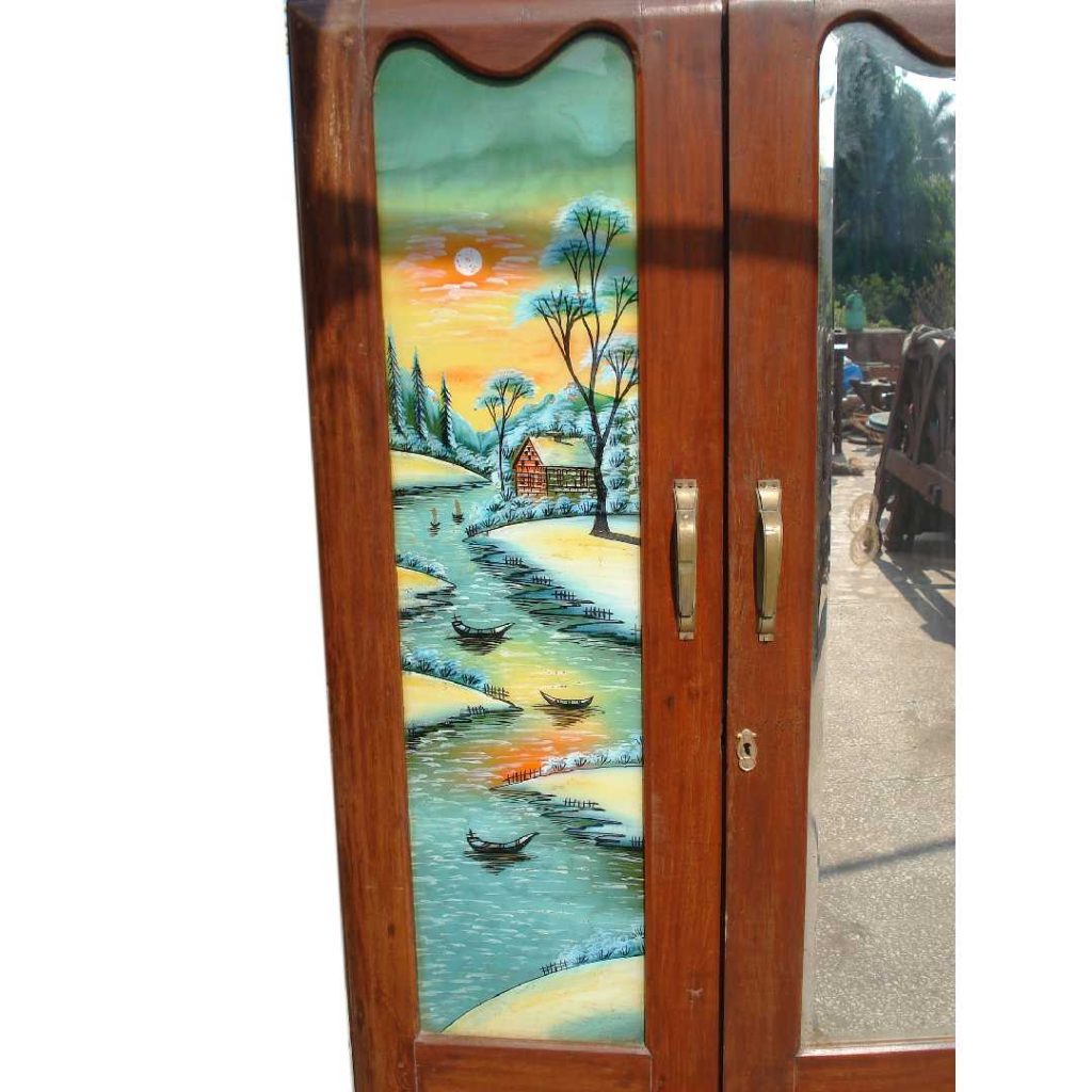 #FUCU11 Antique Wardrobe with Glass Painting - The Antique Hut